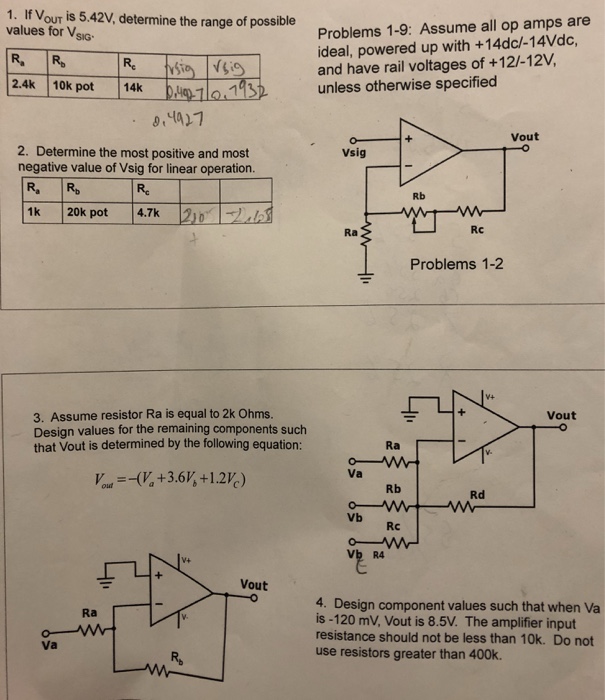 Solved 1. If VouT is 5.42V, determine the range of possible | Chegg.com