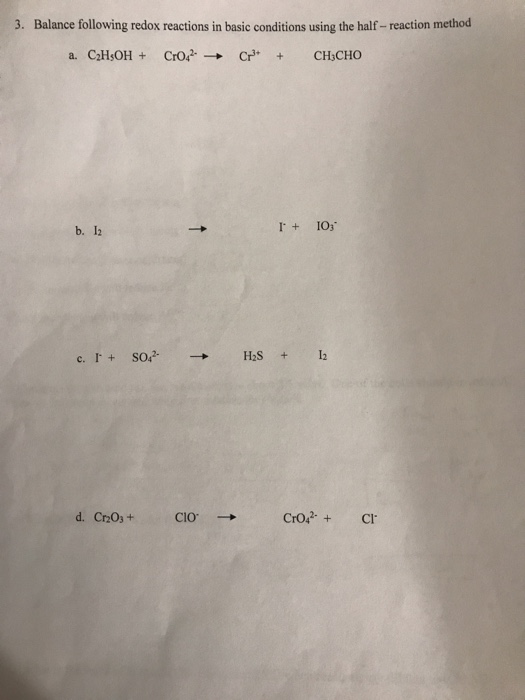 Solved s. Balance following redox reactions in basic | Chegg.com