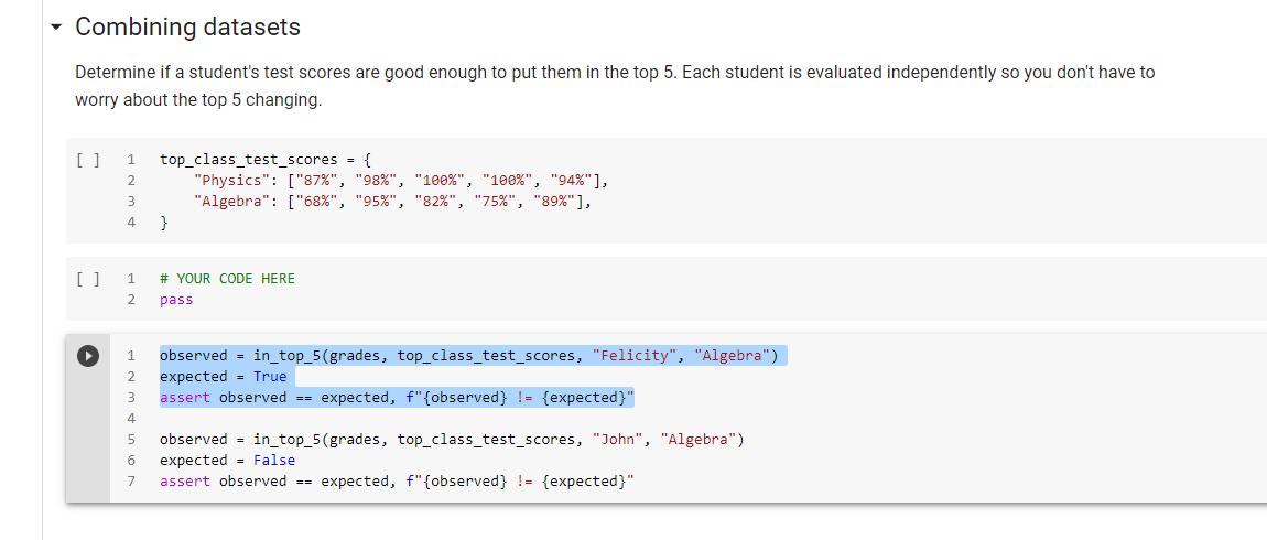 Solved Combining datasets Determine if a student's test | Chegg.com