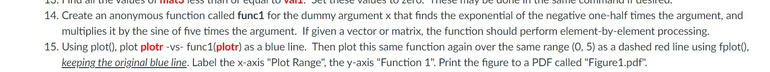 Solved 10. 14. Create an anonymous function called func1 for | Chegg.com