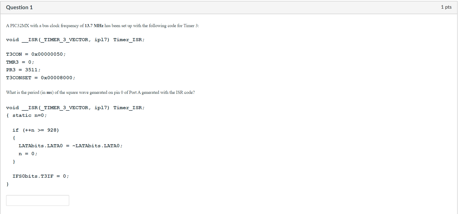 Solved Question 1A PIC32MX with a bus clock frequency of | Chegg.com