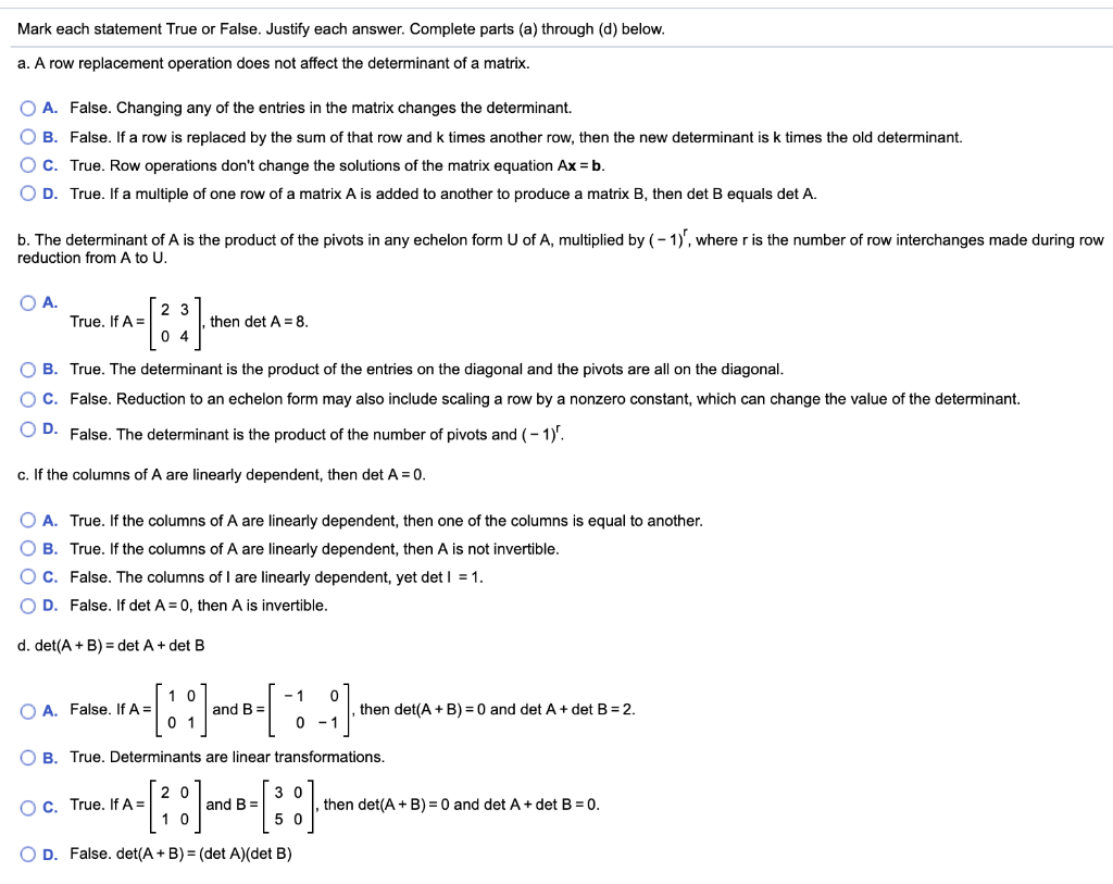 Solved Mark each statement True or False. Justify each | Chegg.com