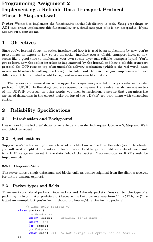 Programming Assignment 2 Implementing a Reliable Data | Chegg.com