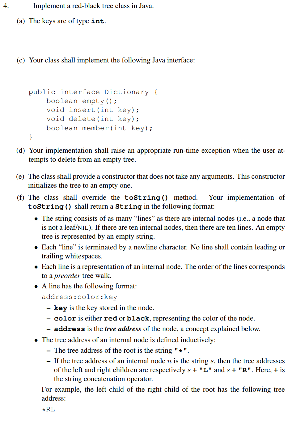 Solved 4. Implement a red-black tree class in Java. (a) The | Chegg.com