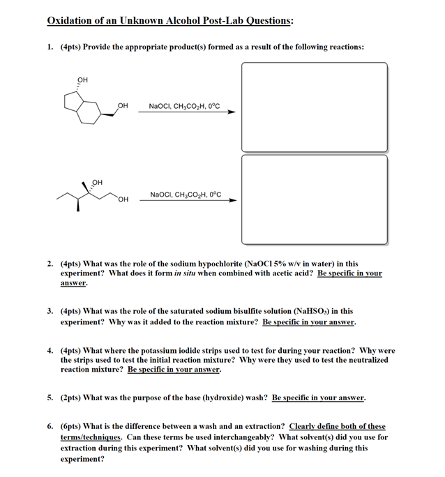 Solved Oxidation of an Unknown Alcohol Post-Lab Questions: | Chegg.com