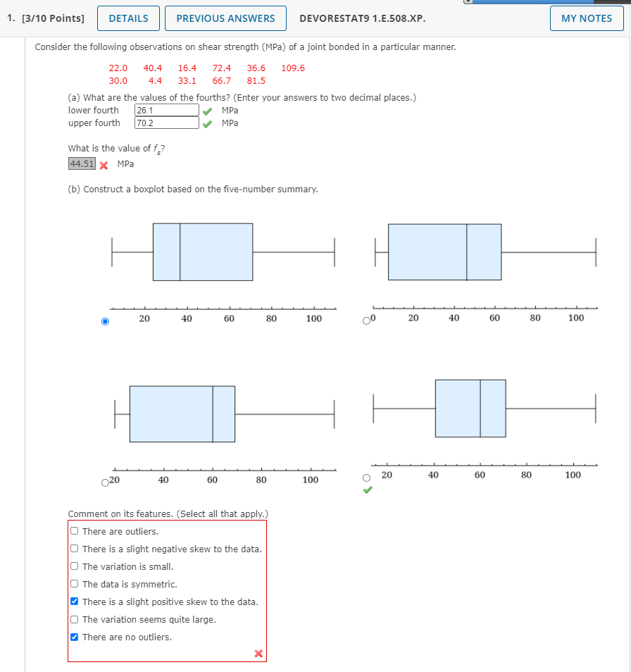 Solved 1. [3/10 Points] DETAILS PREVIOUS ANSWERS DEVORESTAT9 | Chegg.com