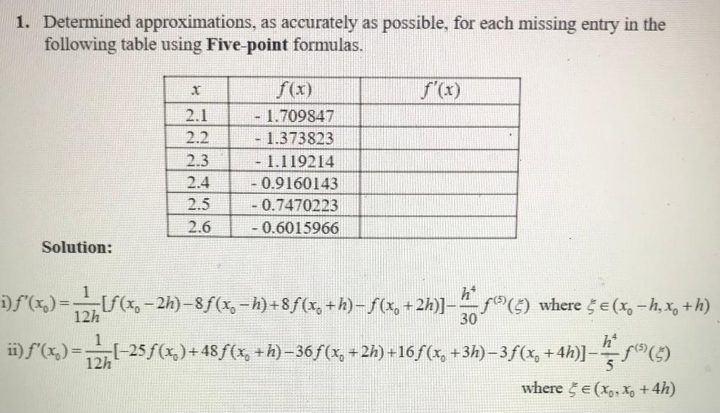 Solved 1. Determined approximations, as accurately as | Chegg.com