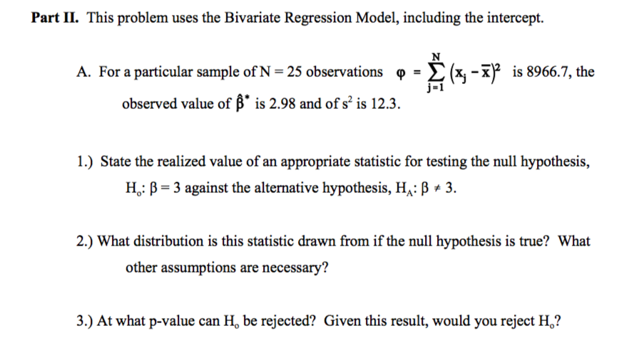 Solved Part II. This problem uses the Bivariate Regression | Chegg.com