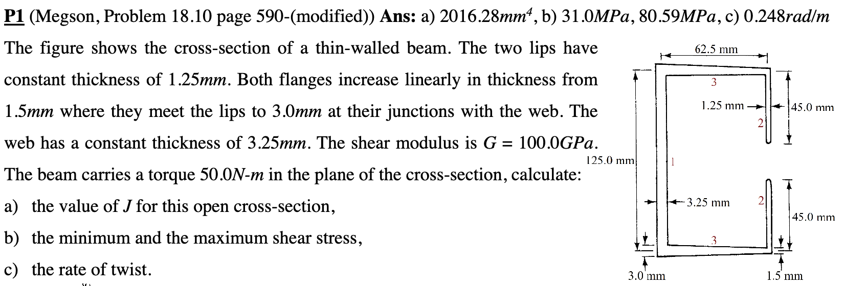 Solved P1 (Megson, Problem 18.10 page 590-(modified)) Ans: | Chegg.com