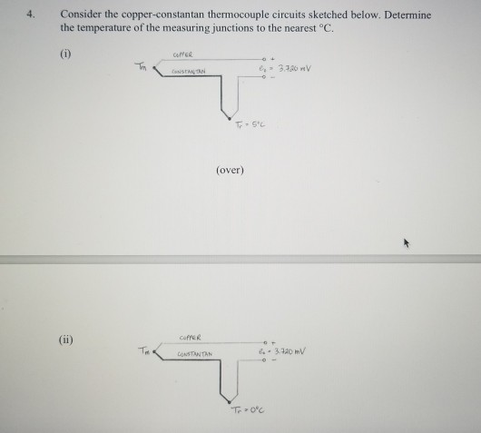 Solved 4. Consider the copper-constantan thermocouple | Chegg.com