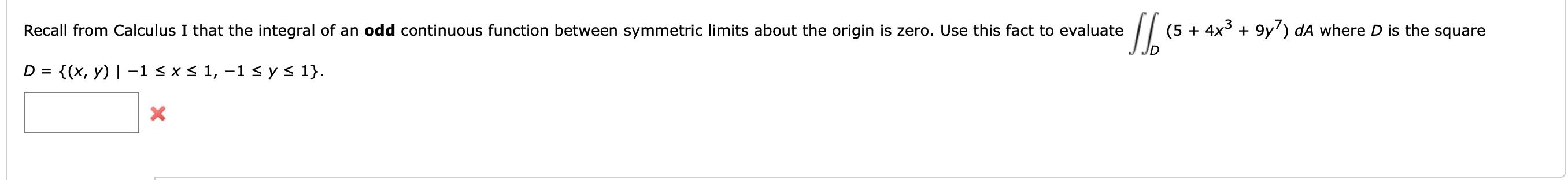 Solved Recall from Calculus I that the integral of an odd | Chegg.com