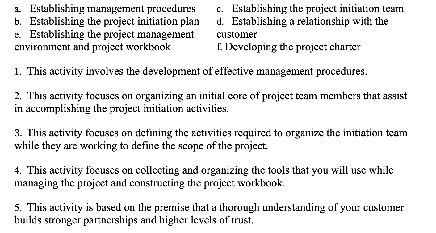 Solved Match each of the following project initiation | Chegg.com