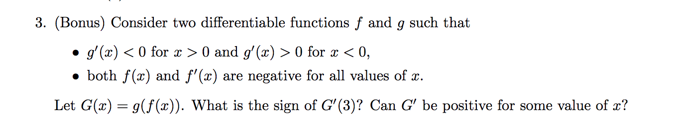 Solved 3. (Bonus) Consider two differentiable functions f | Chegg.com