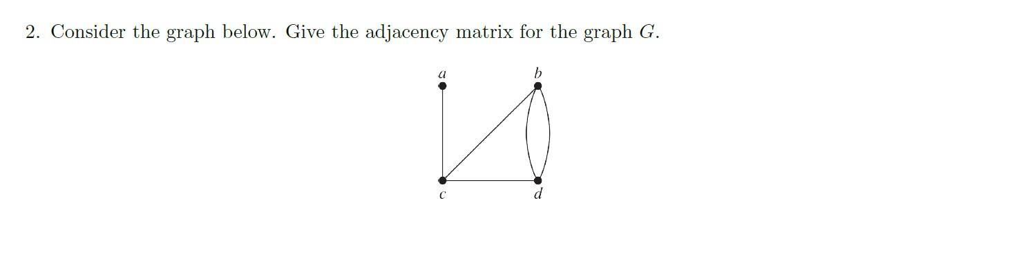 Solved 2. Consider the graph below. Give the adjacency | Chegg.com