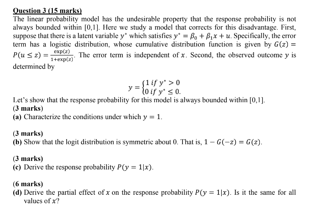 Question 3 (15 marks) The linear probability model | Chegg.com