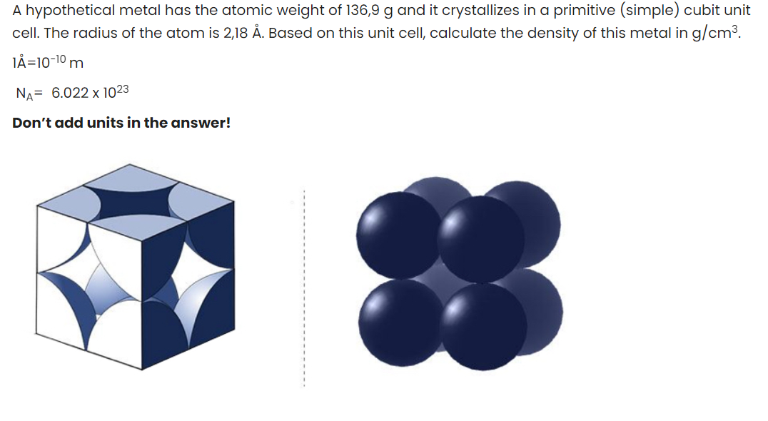 Solved A hypothetical metal has the atomic weight of 136,9 g | Chegg.com