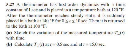 Solved 5.27 A thermometer has first-order dynamics with a | Chegg.com