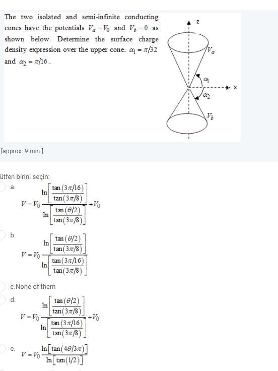 Solved The two isolated and semi-infinite conducting cones | Chegg.com
