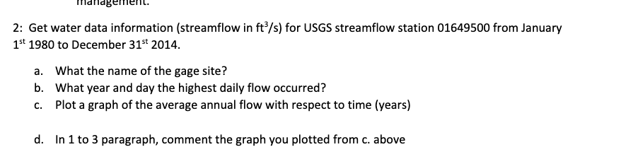 Solved 1: Get monthly streamflow (ft3/s) data for the past | Chegg.com