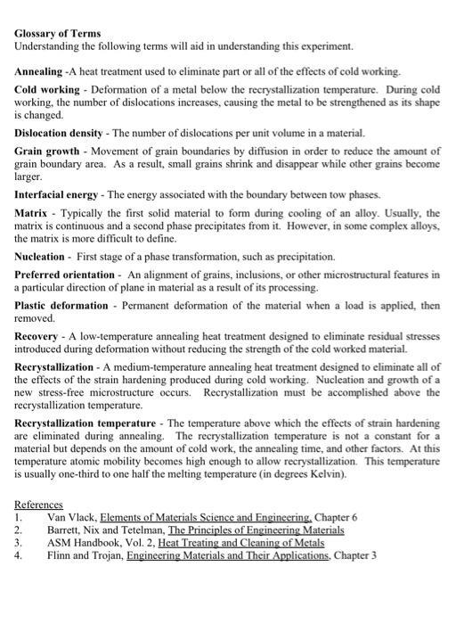 Solved Experiment 5 - Cold Work, Recovery, Recrystallization | Chegg.com