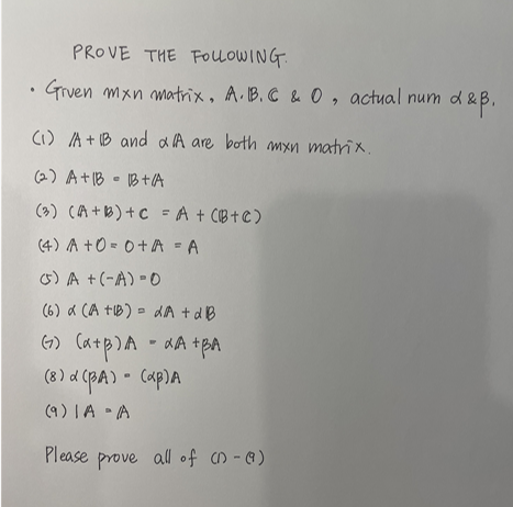 Solved PROVE THE FOLLOWING. - Given m×n matrix, A⋅B,C \& O, | Chegg.com