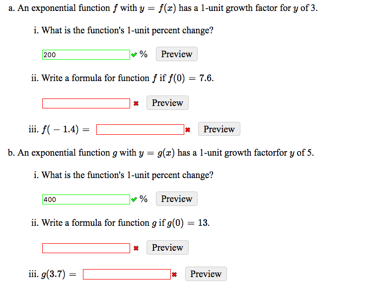 Solved a. An exponential function f with y = f(x) has a | Chegg.com