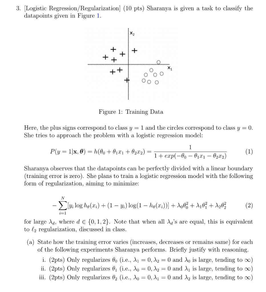 Solved 3. [Logistic Regression/Regularization] (10 pts) | Chegg.com