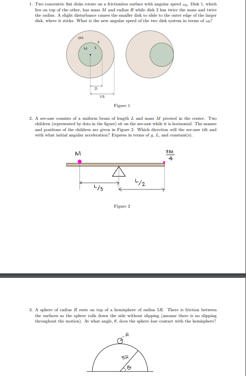 Solved 1. Two concentric Hat disks rotate on a frictionless | Chegg.com