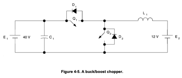 Solved 2 E m 40 V 12 V Figure 4-5. A buck/boost chopper. | Chegg.com