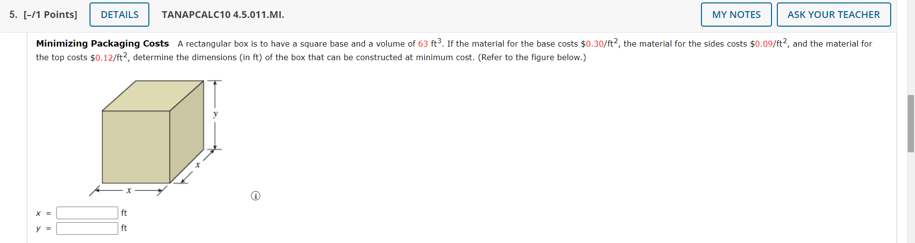 Solved the top costs $0.12/ft2, determine the dimensions (in | Chegg.com
