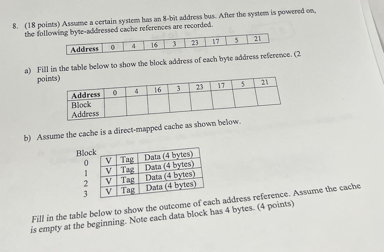 Solved 8 18 Points Assume A Certain System Has An 8 bit Chegg