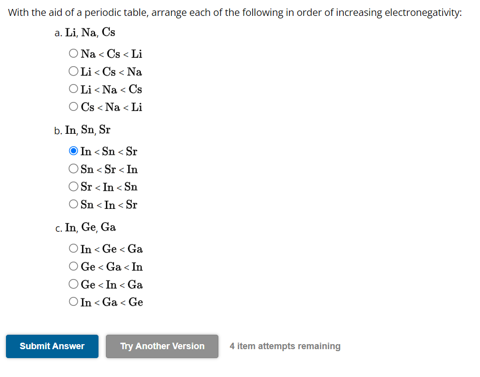 Solved Arrange the following ions in order of increasing | Chegg.com