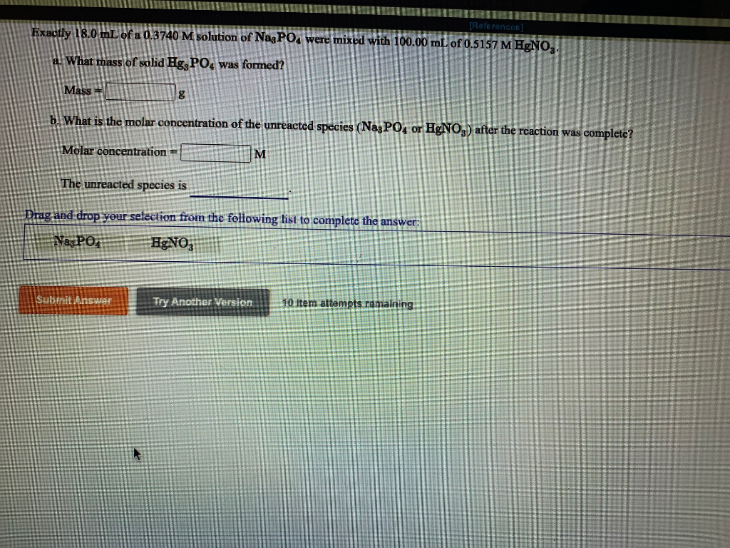 Solved [References) Exactly 18.0 mL of a 0.3740 M solution | Chegg.com