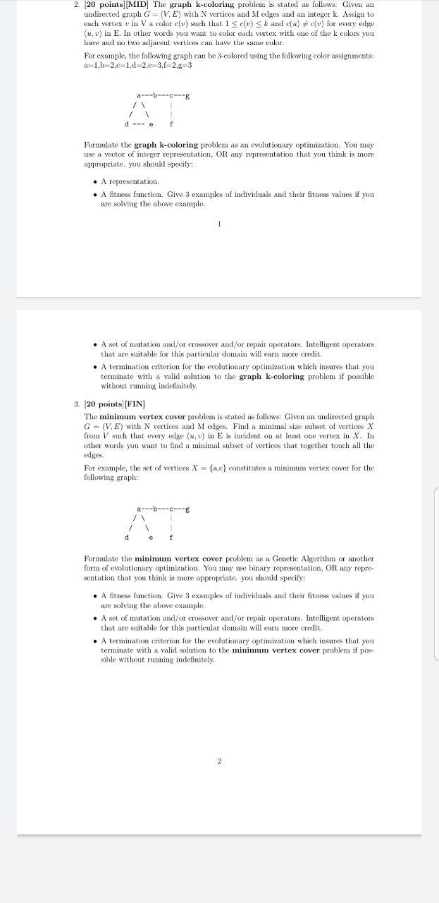 Solved 2. 20 points) MID] The graph k-coloring problem is | Chegg.com