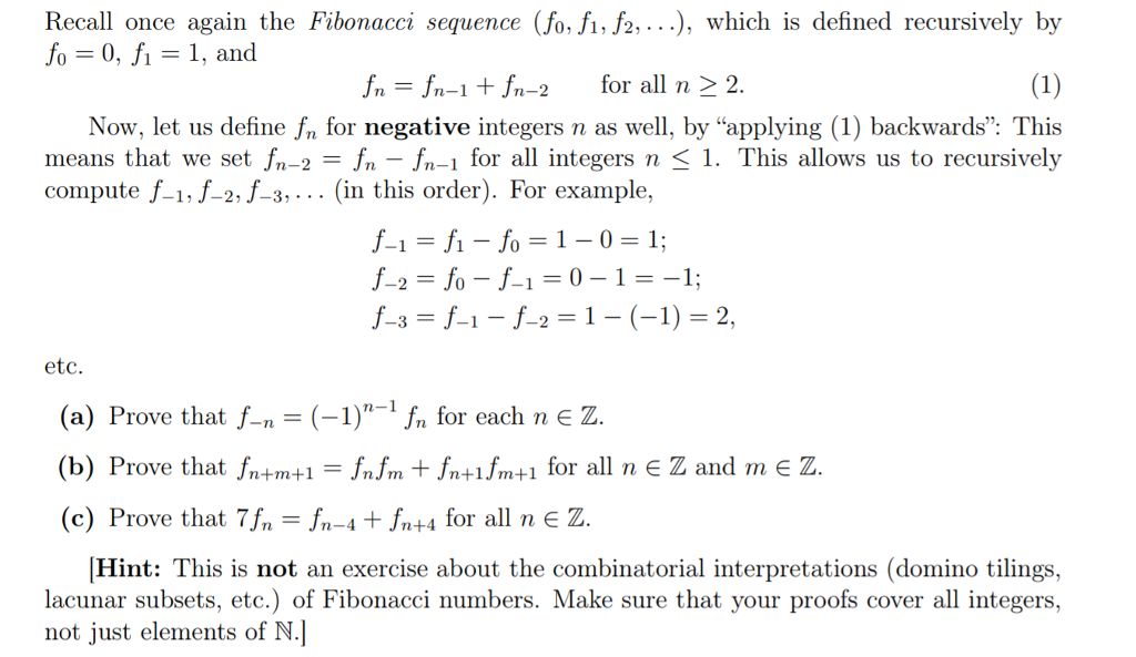 Solved Recall once again the Fibonacci sequence (fo, fi, f2, | Chegg.com
