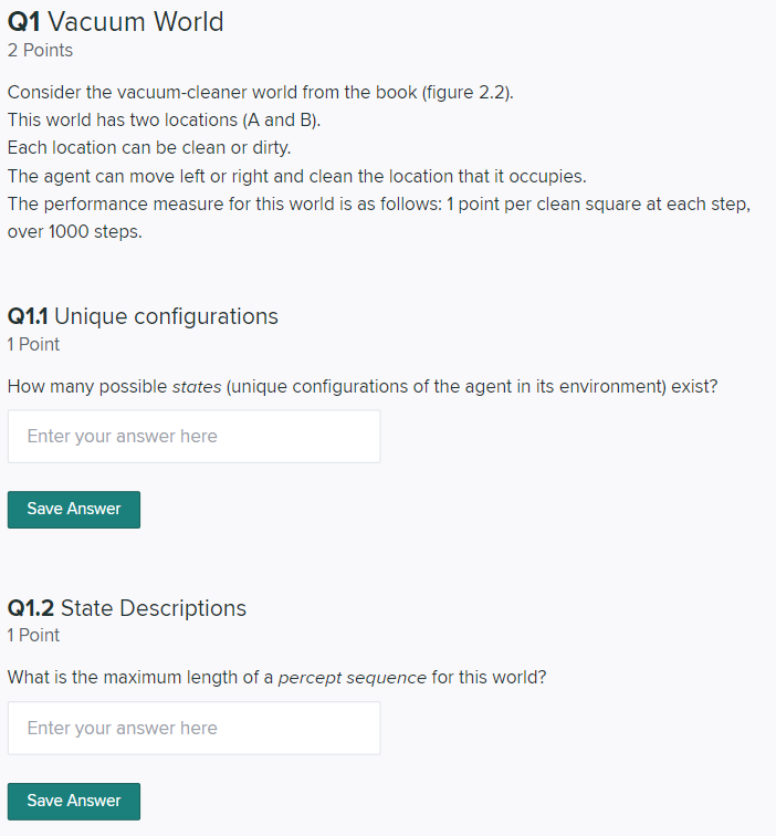 Solved Q1 Vacuum World 2 Points Consider the vacuum-cleaner | Chegg.com