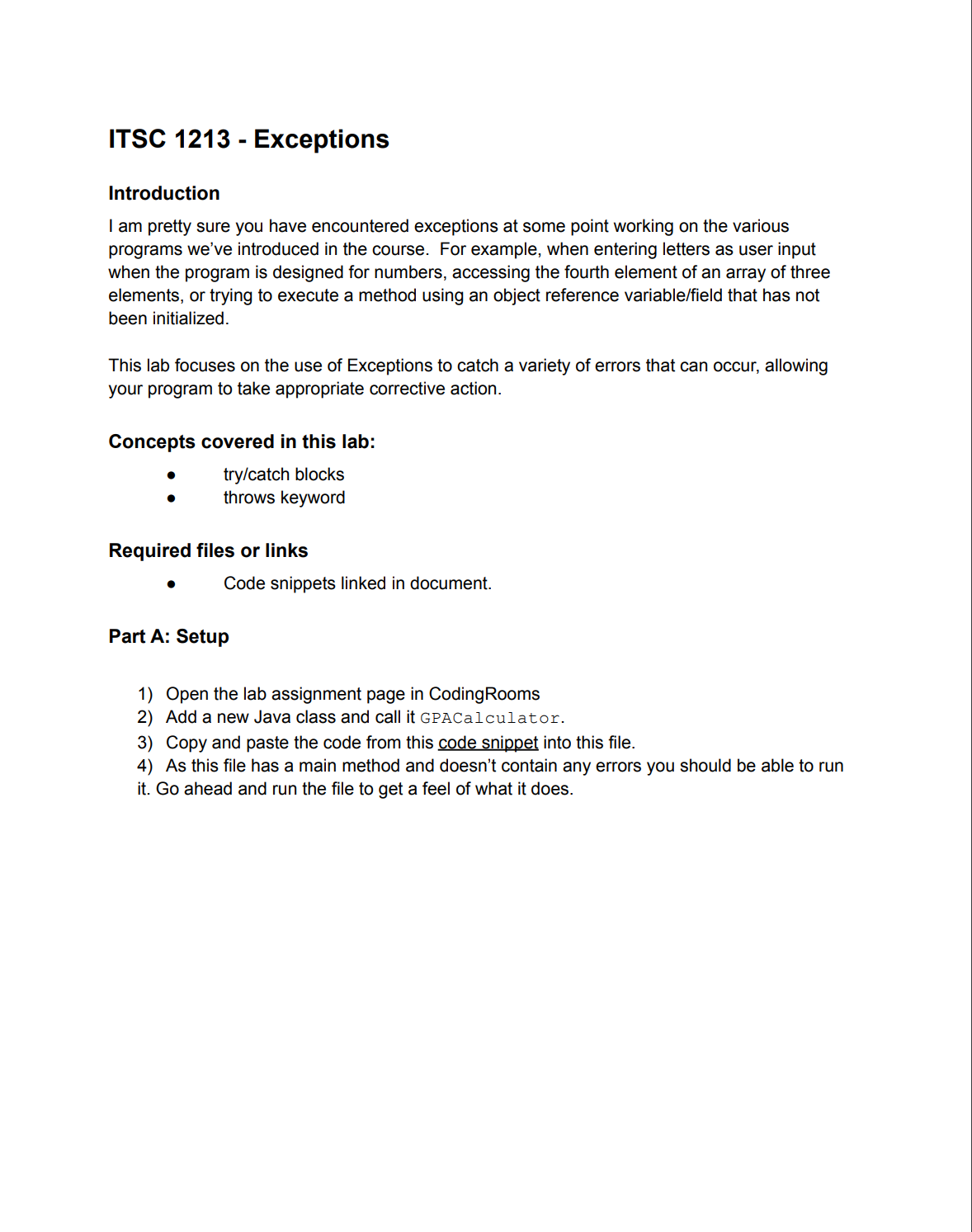 Solved ITSC 1213 - ExceptionsThis post consists of four | Chegg.com