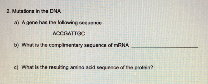 Solved 2. Mutations in the DNA a) A gene has the following | Chegg.com