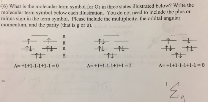 Solved (6) What is the molecular term symbol for O2 in three | Chegg.com