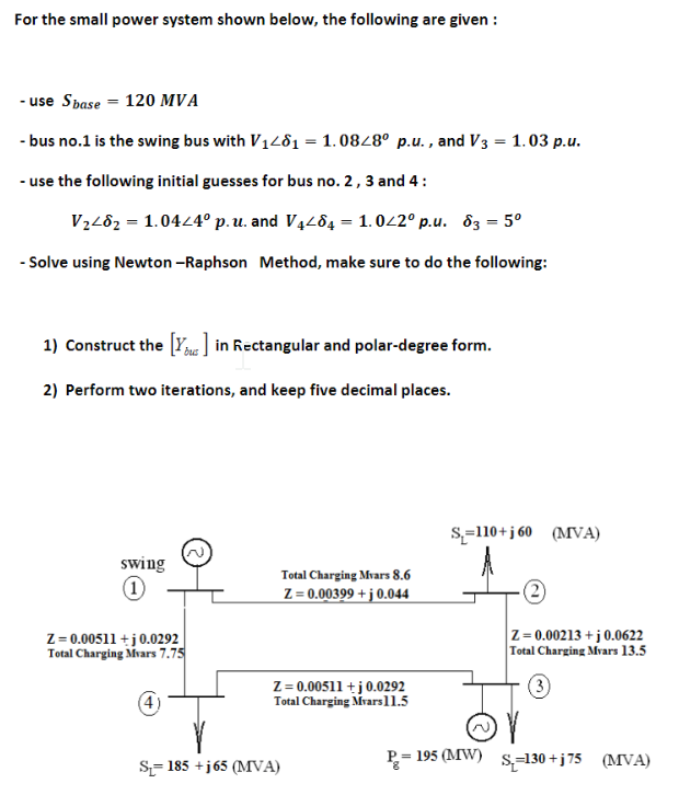 Solved For the small power system shown below, the following | Chegg.com