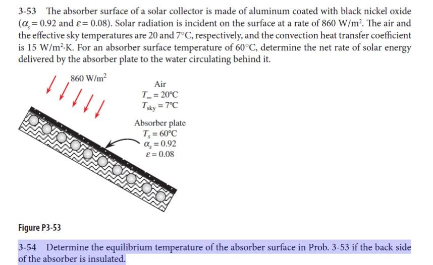 Solved 3-53 The absorber surface of a solar collector is | Chegg.com