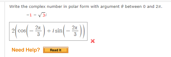 Solved Write the complex number in polar form with argument | Chegg.com
