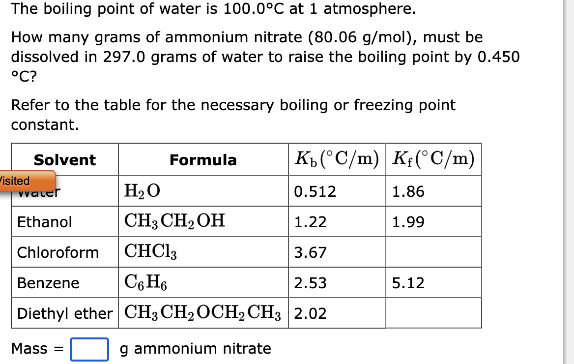 Solved The boiling point of water is 100.0∘C at 1 | Chegg.com