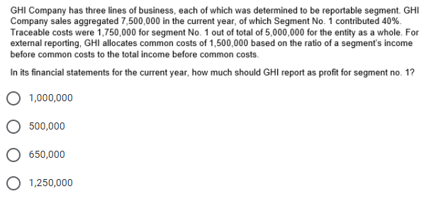 Solved GHI Company has three lines of business, each of | Chegg.com