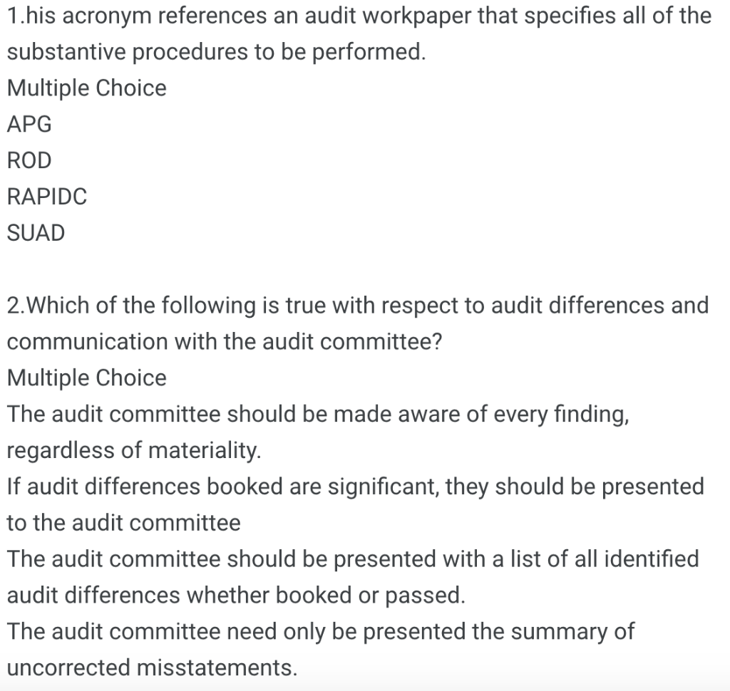 Solved 1.his acronym references an audit workpaper that | Chegg.com