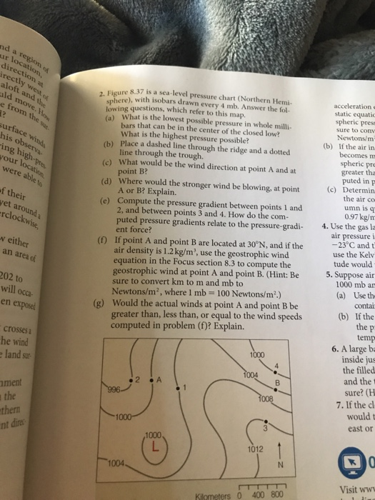 Solved rect ure 8.37 is a sea-level pressure chart (Northern | Chegg.com