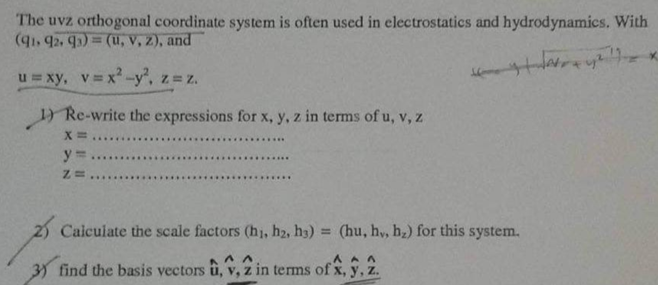 Solved The uvz orthogonal coordinate system is often used in | Chegg.com