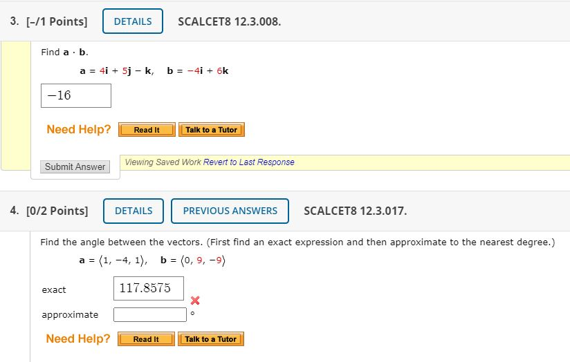 Solved 3. [-/1 Points] DETAILS SCALCET8 12.3.008. Find a b. | Chegg.com