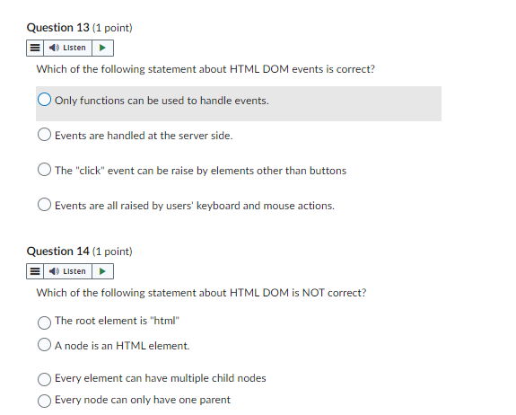 Solved Which of the following statement about HTML DOM | Chegg.com