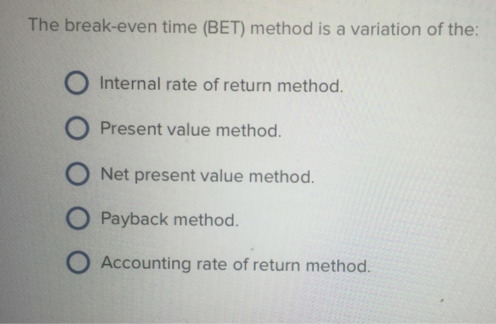 Solved The break-even time (BET) method is a variation of | Chegg.com